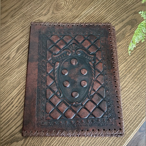 Other | Vintage Embossed Leather Book Journal Cover Brown Medici Crest ...